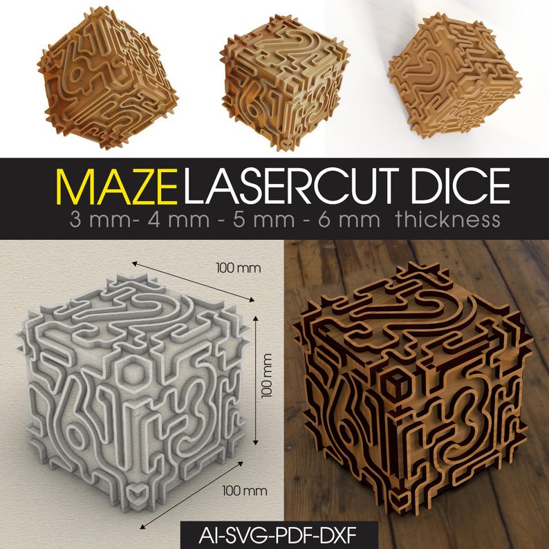 Dice Cube Laser Cut Box File – 100mm SVG AI DXF 3-4-5-6 Mm Thickness - Etsy