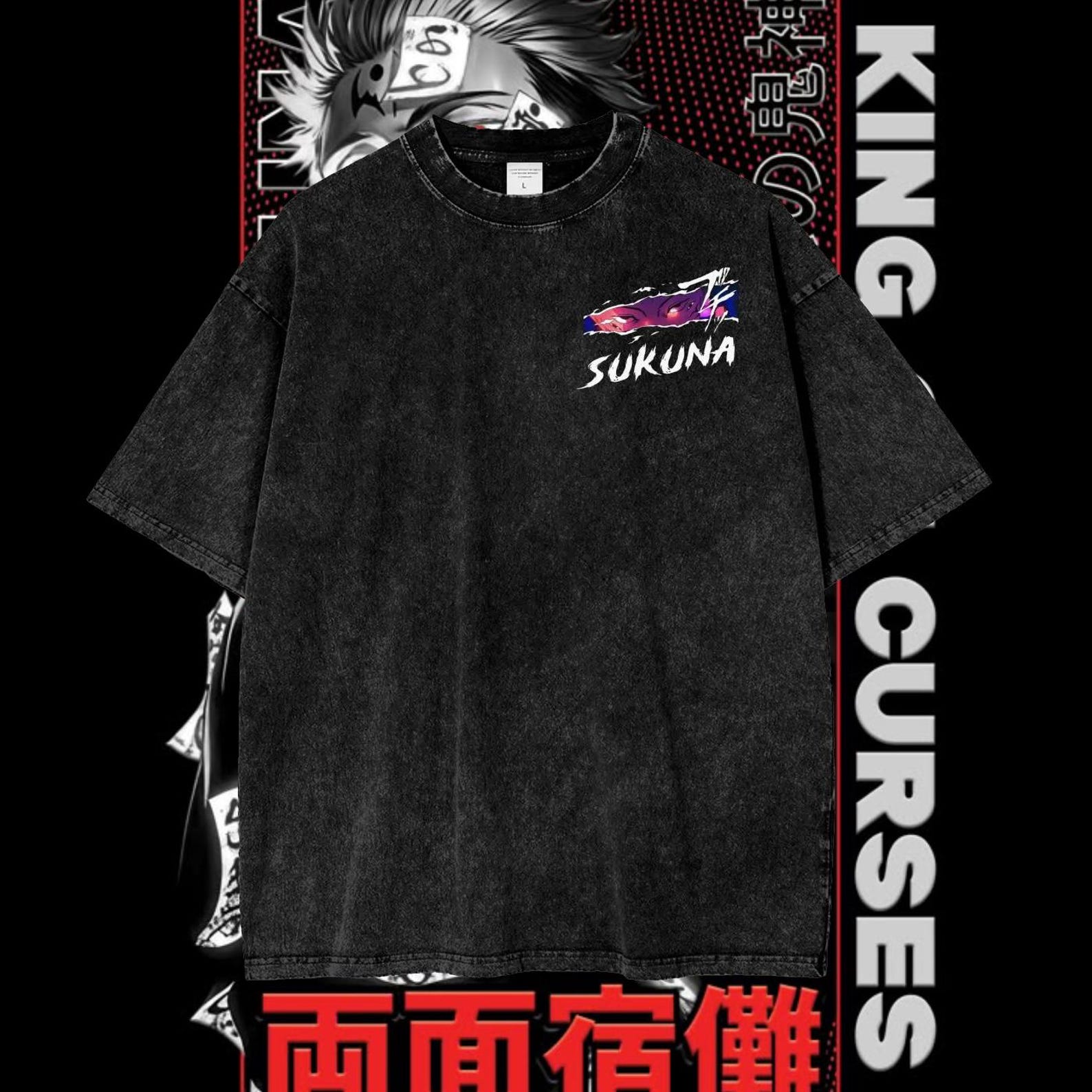 Sukuna Oversized Snow Washed T-shirt | Jujutsu Kaisen Anime Shirt ...