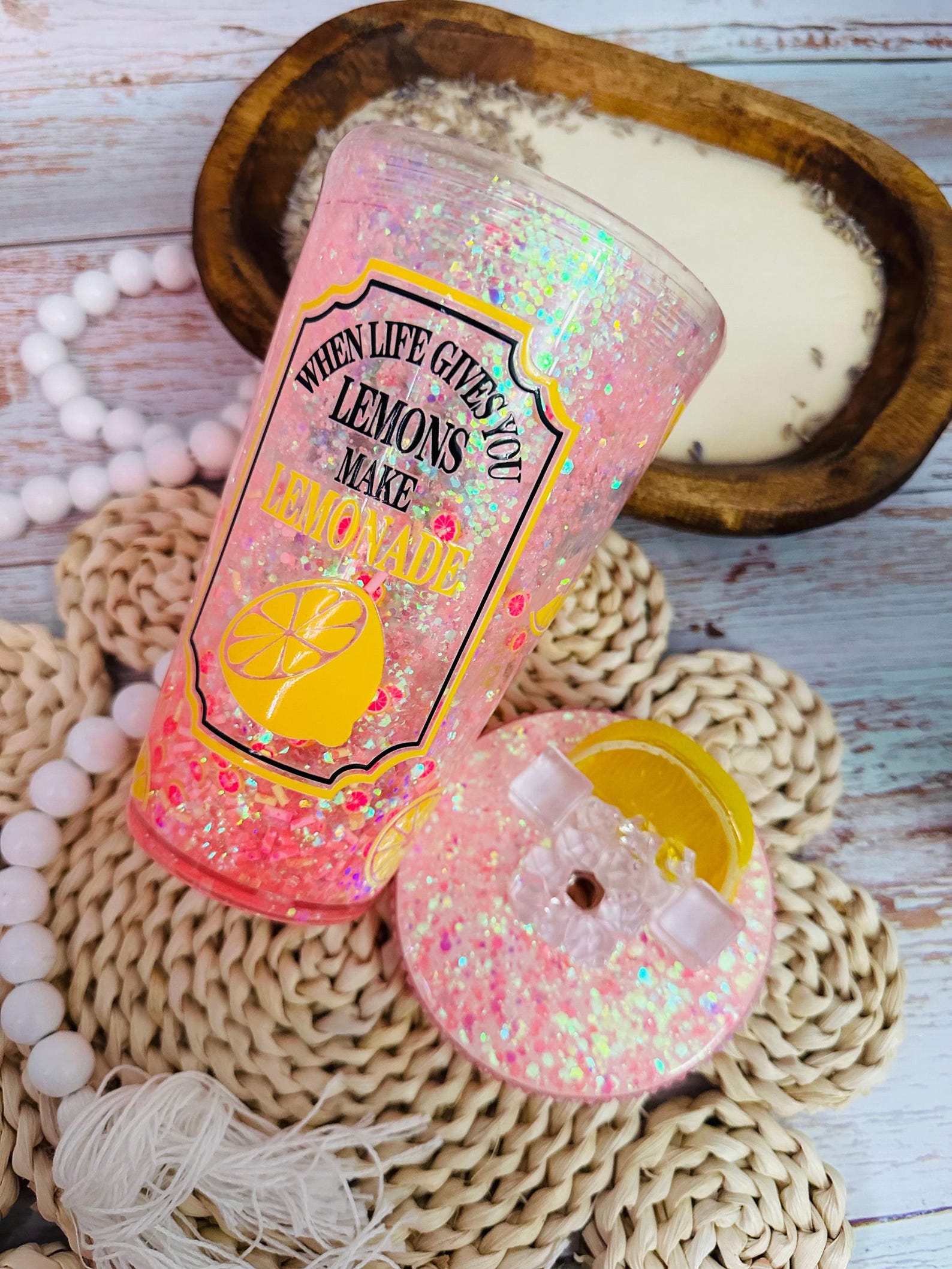 Lemonade Tumbler, Pink Glitter Snow Globe Tumbler, Gift for Her - Etsy