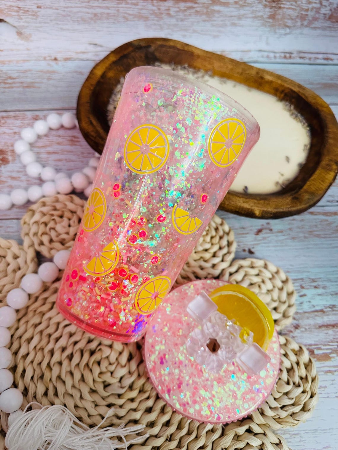 Lemonade Tumbler, Pink Glitter Snow Globe Tumbler, Gift for Her - Etsy