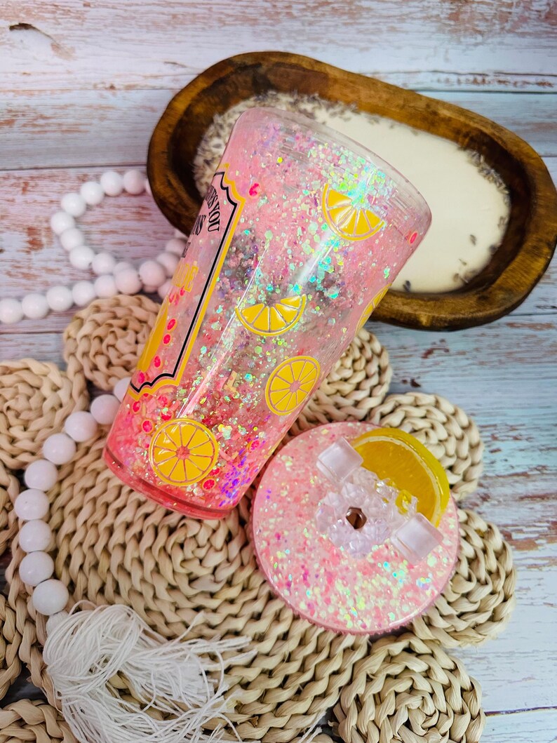 Lemonade Tumbler, Pink Glitter Snow Globe Tumbler, Gift for Her - Etsy