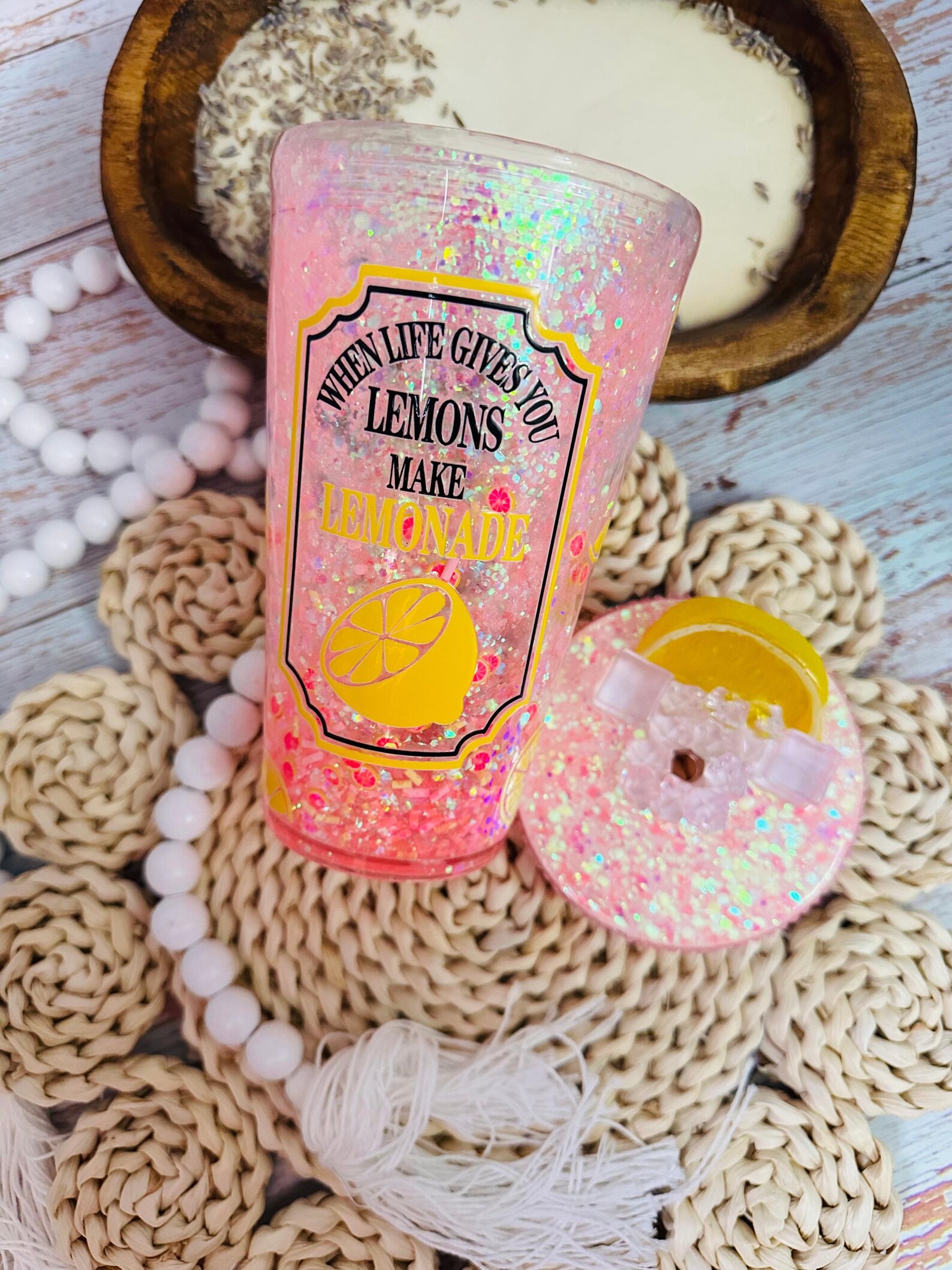 Lemonade Tumbler, Pink Glitter Snow Globe Tumbler, Gift for Her - Etsy