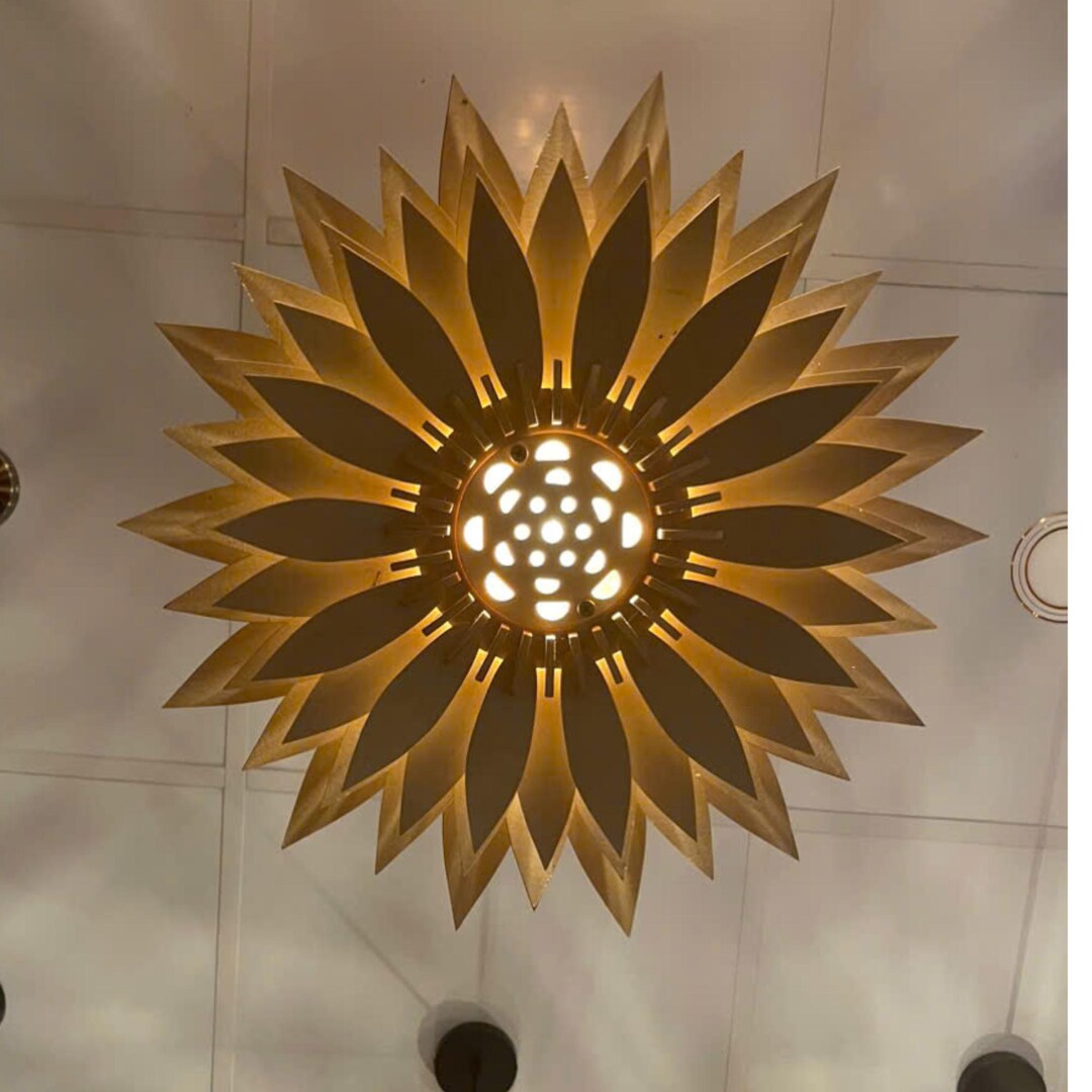 Sunflower Lamp, Wood Pendant Light, Ceiling Light Fixtures, Wooden ...