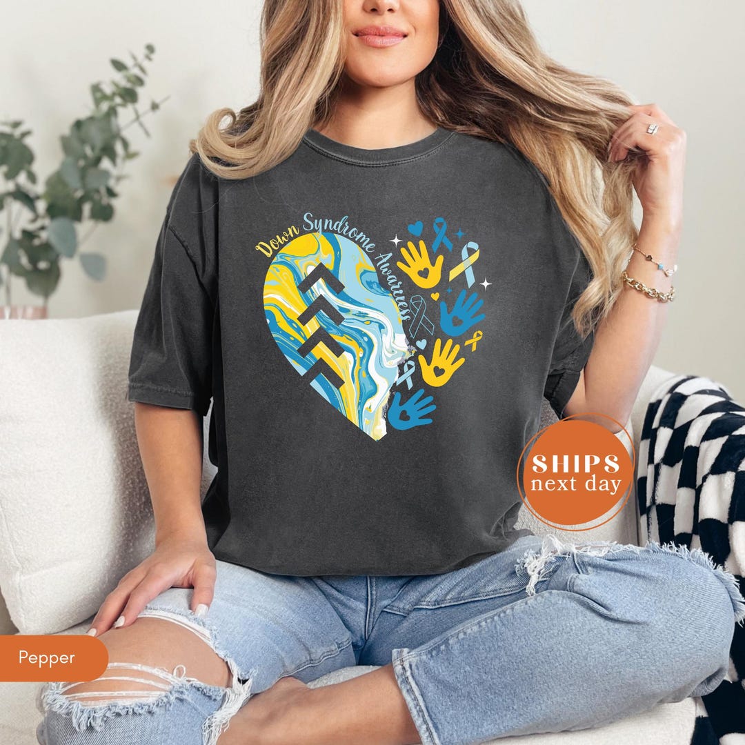 Comfort Colors Down Syndrome Awareness Heart Shirt, Down Right Perfect ...