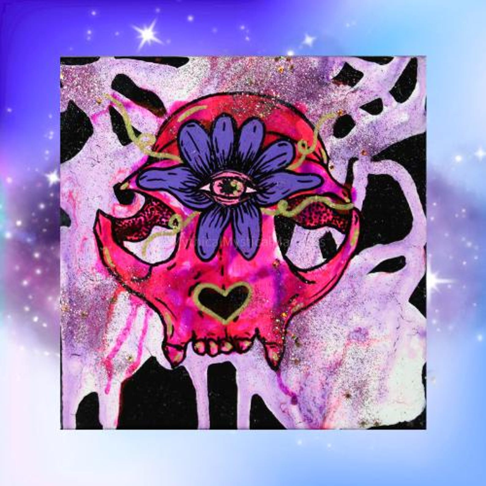 Flower-power Neon Cat Skull - Etsy