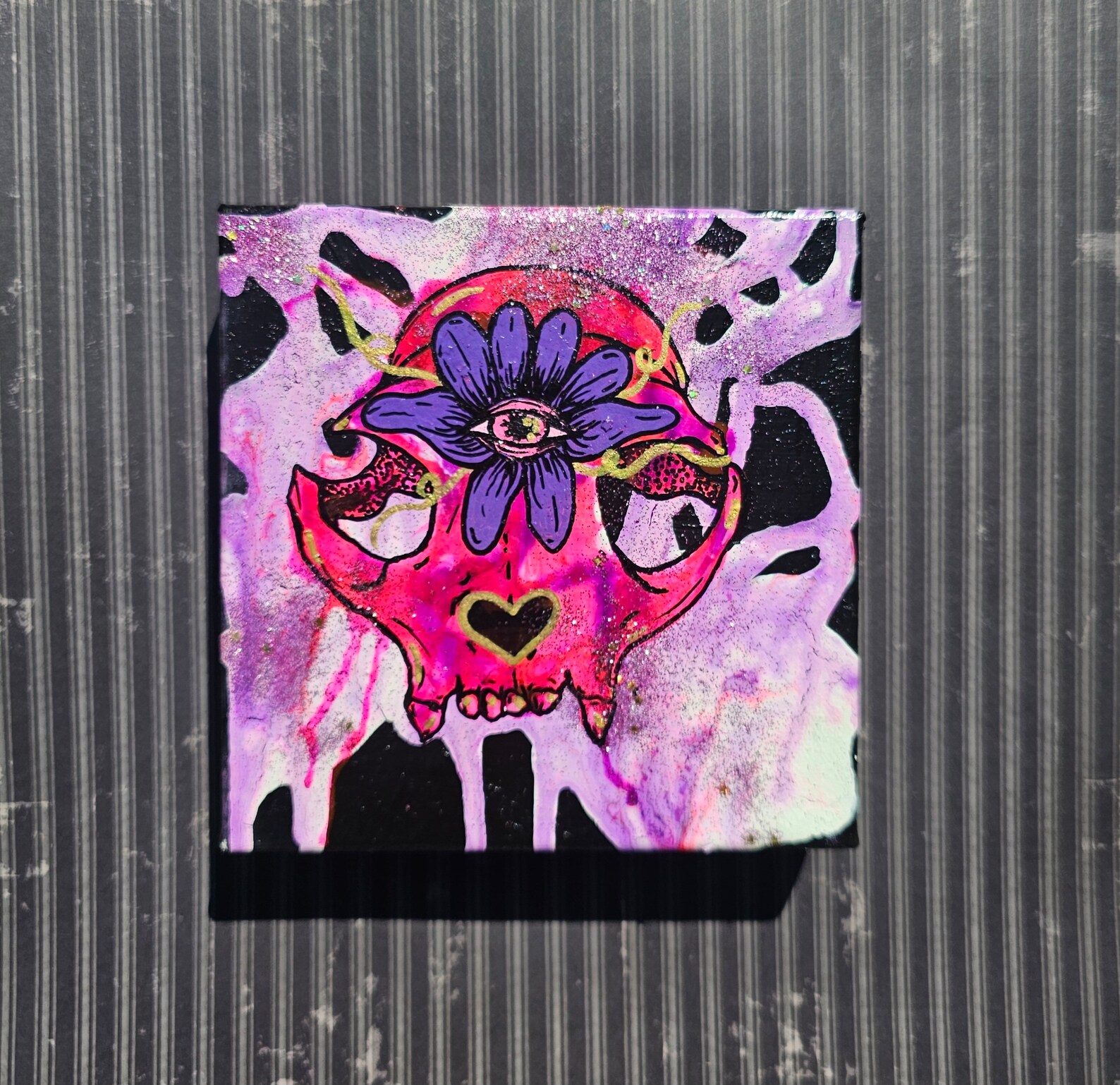 Flower-power Neon Cat Skull - Etsy