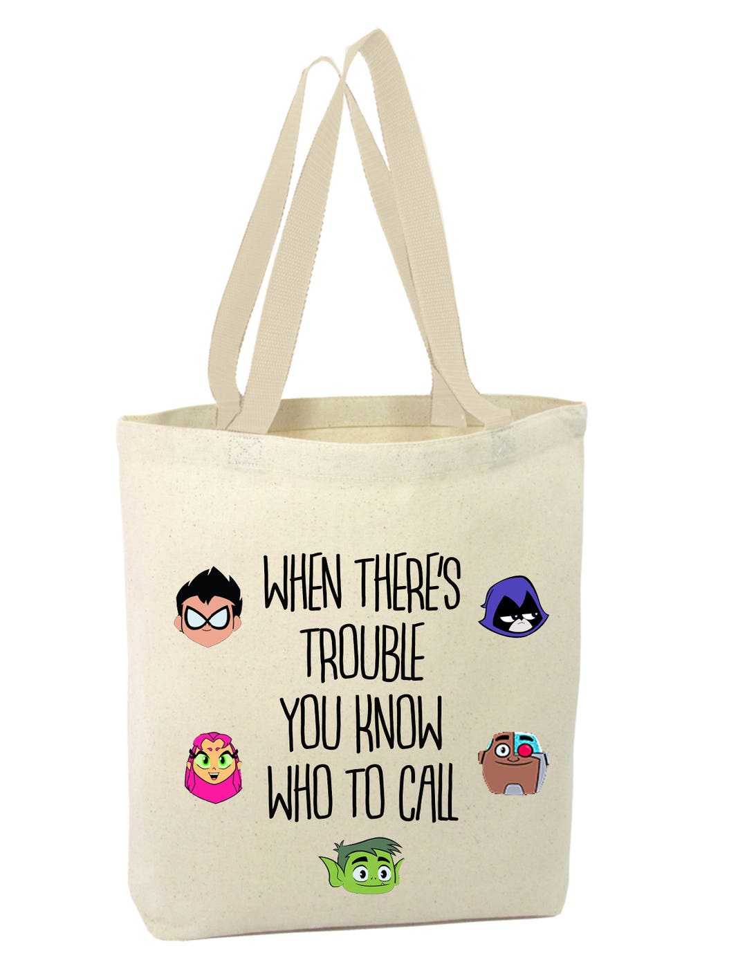 Teen Titans Go Tote, Beast Boy, Cyborg, Starfire, Raven, Robin, Waffles ...