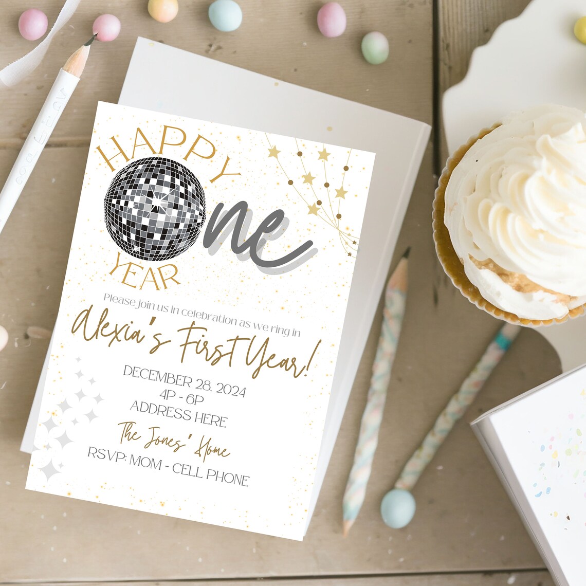 Happy One Year First Birthday | Printable Invitations | Editable Canva ...