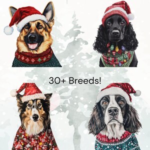 Dog Breeds Christmas PNG, Watercolor Santa Hat Dogs, Sublimation Dog ...