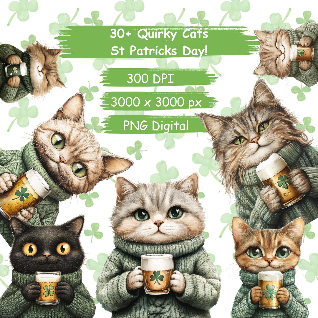 Quirky Cat Clipart PNG Whimsical Cats Puppy Sublimation Clip Art Cute ...