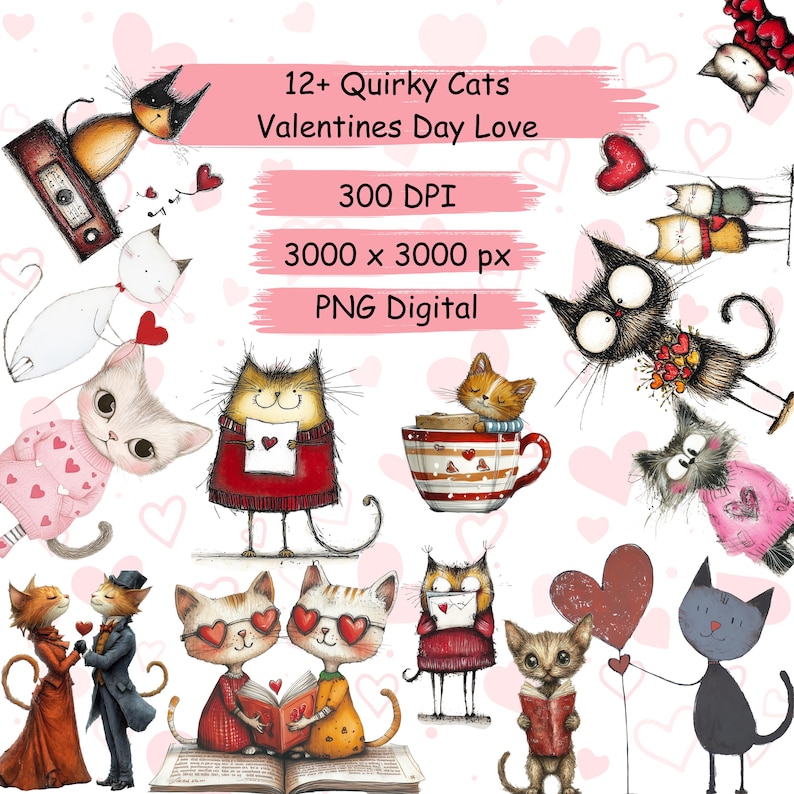 12+ Quirky Cat Clipart PNG Whimsical Cats Kitten Sublimation Clip Art ...