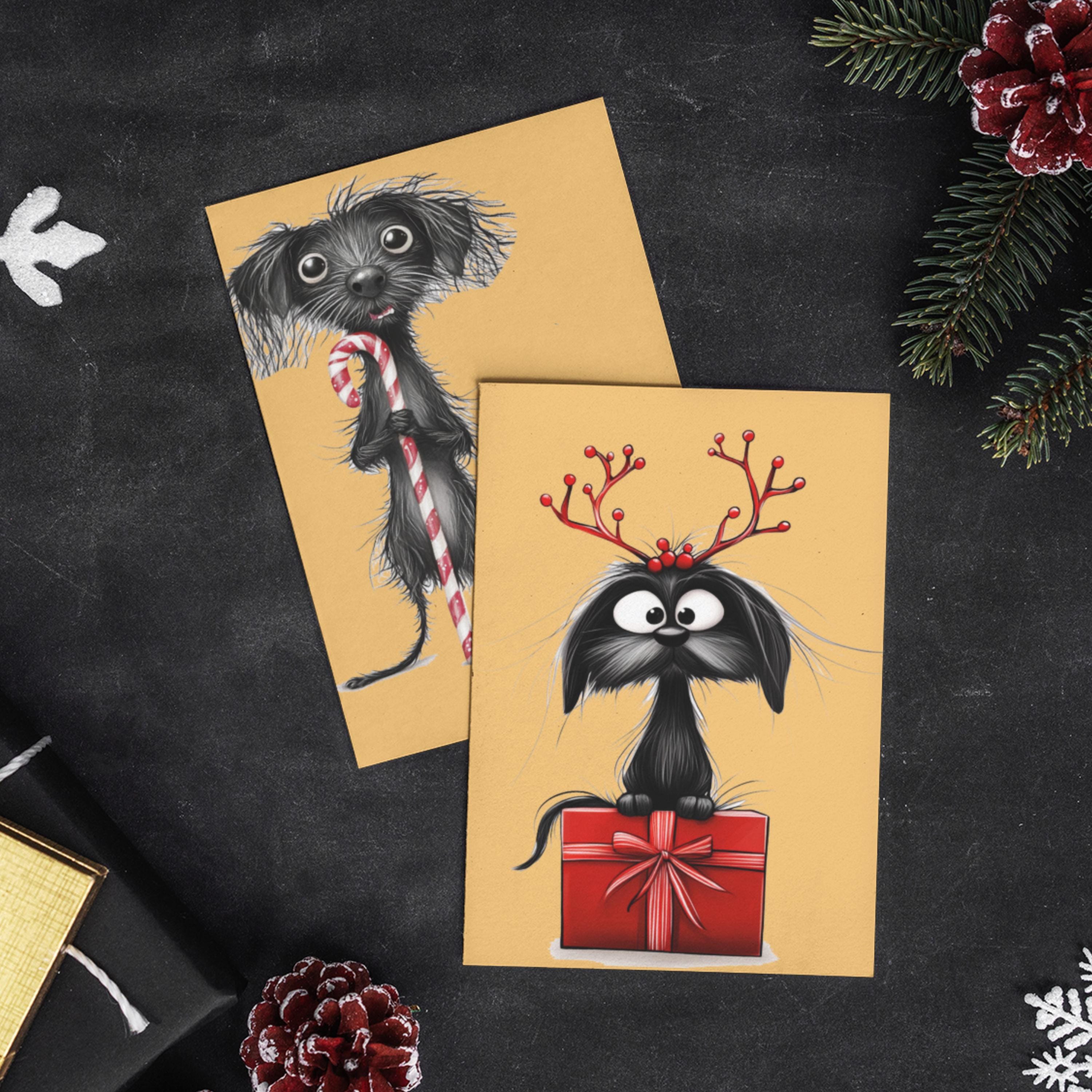 30 Quirky Christmas Dog Clipart Whimsical Funny Animals Silly Holiday ...