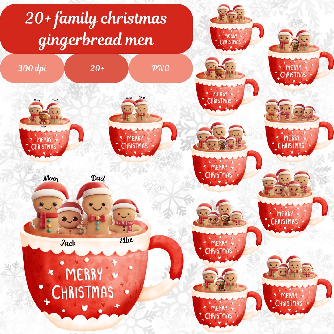 Gingerbread Men Family Bundle PNG, Personalized Christmas Gingerbread ...