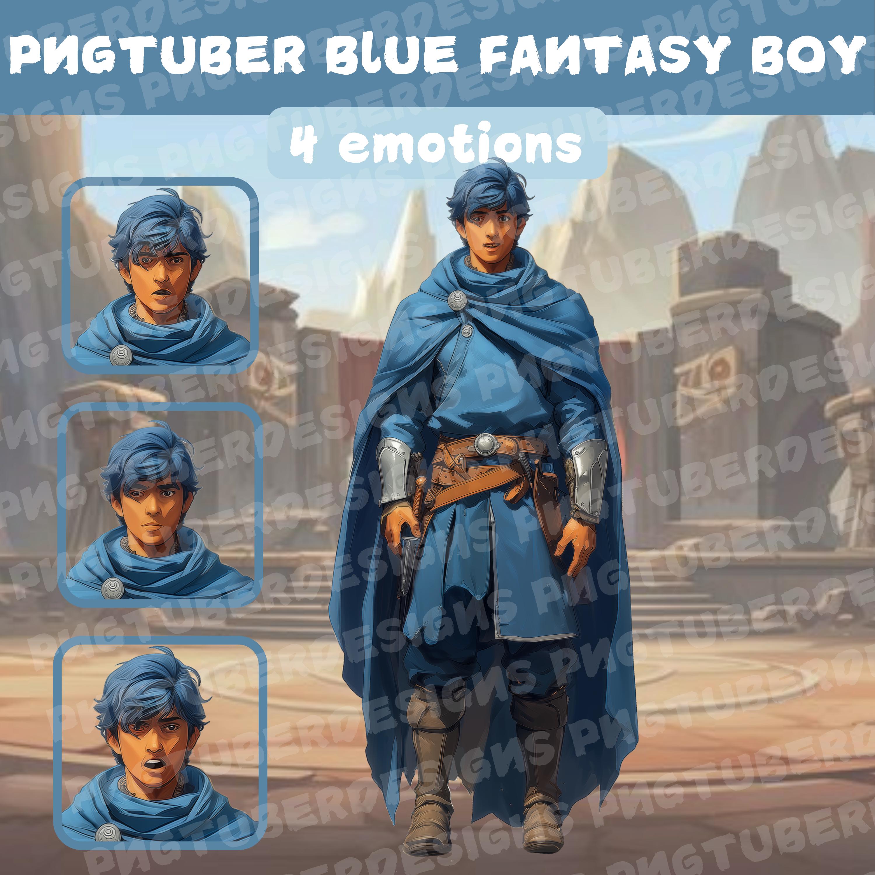 Blue Fantasy Boy Pngtuber - Anime, Chibi, Kawaii, Premade Twitch Stream ...