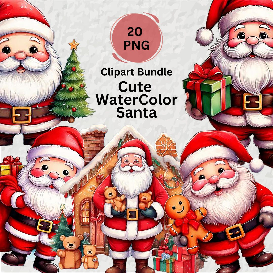 20+ Watercolor Cute Santa Clipart, Christmas Cute Santa Claus Png ...