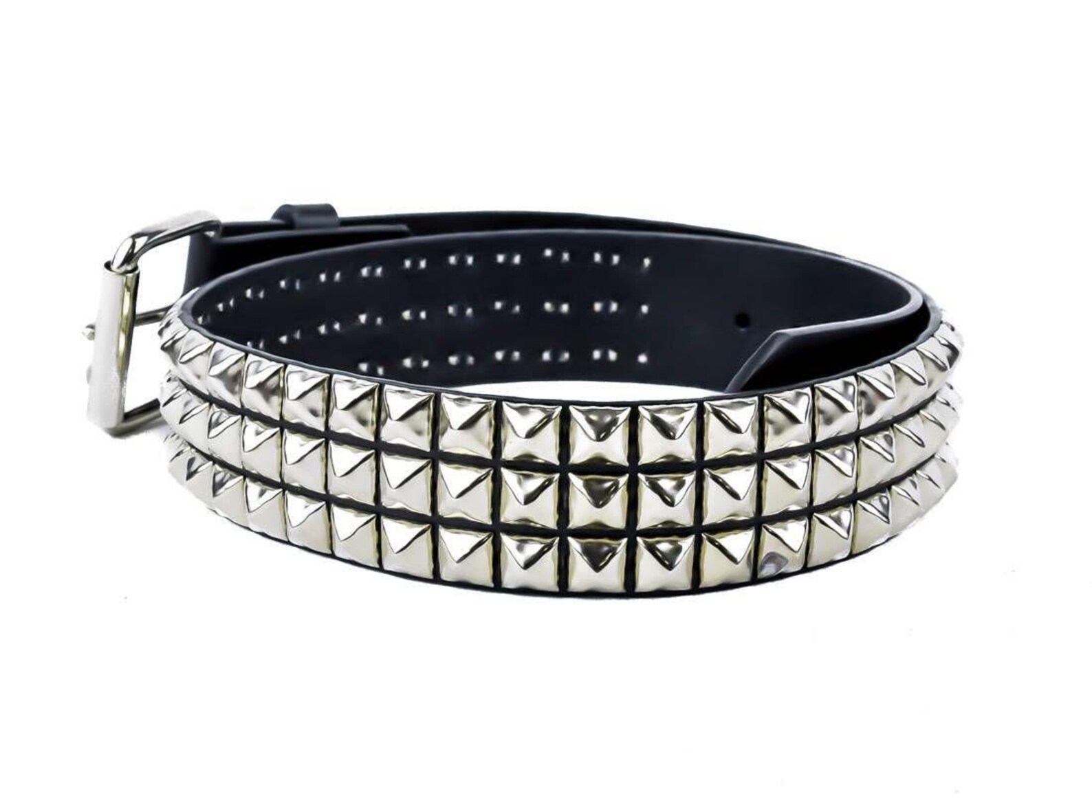3 Row Silver Pyramid Stud Belt Leather Studded Belt Punk Goth ...