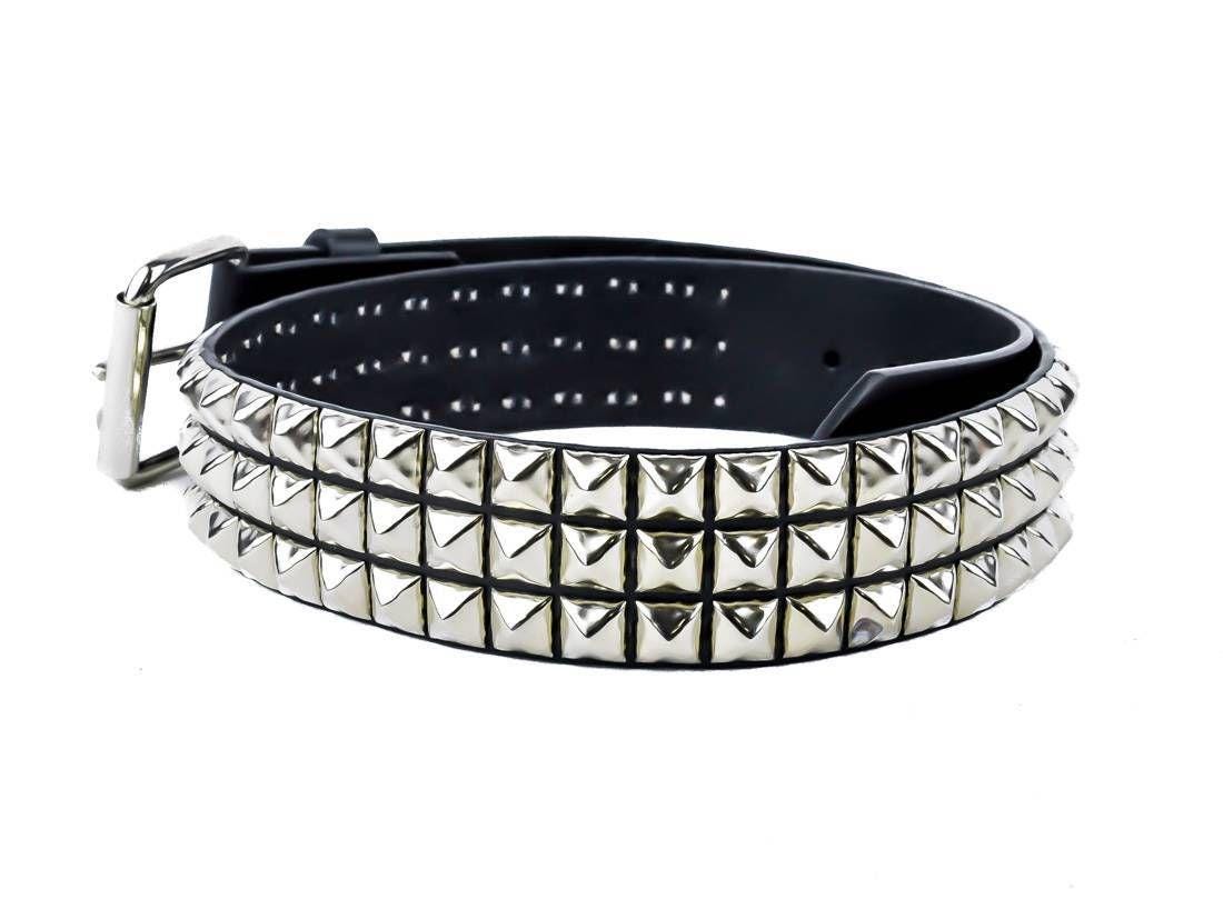 3 Row Silver Pyramid Stud Belt Leather Studded Belt Punk Goth ...