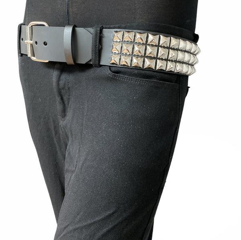 3 Row Silver Pyramid Stud Belt Leather Studded Belt Punk Goth ...