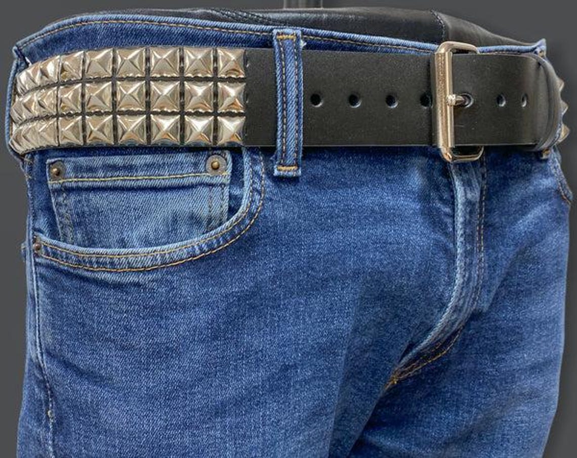 3 Row Silver Pyramid Stud Belt Leather Studded Belt Punk Goth ...