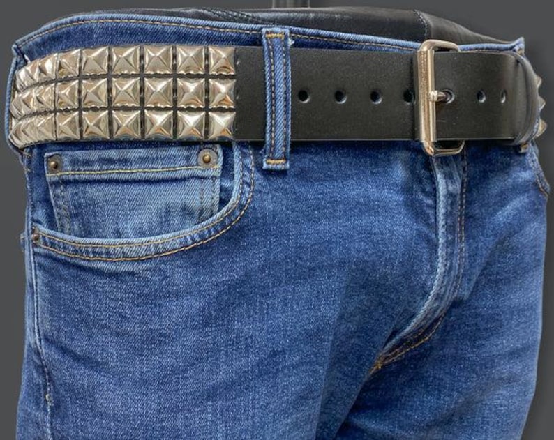 3 Row Silver Pyramid Stud Belt Leather Studded Belt Punk Goth ...