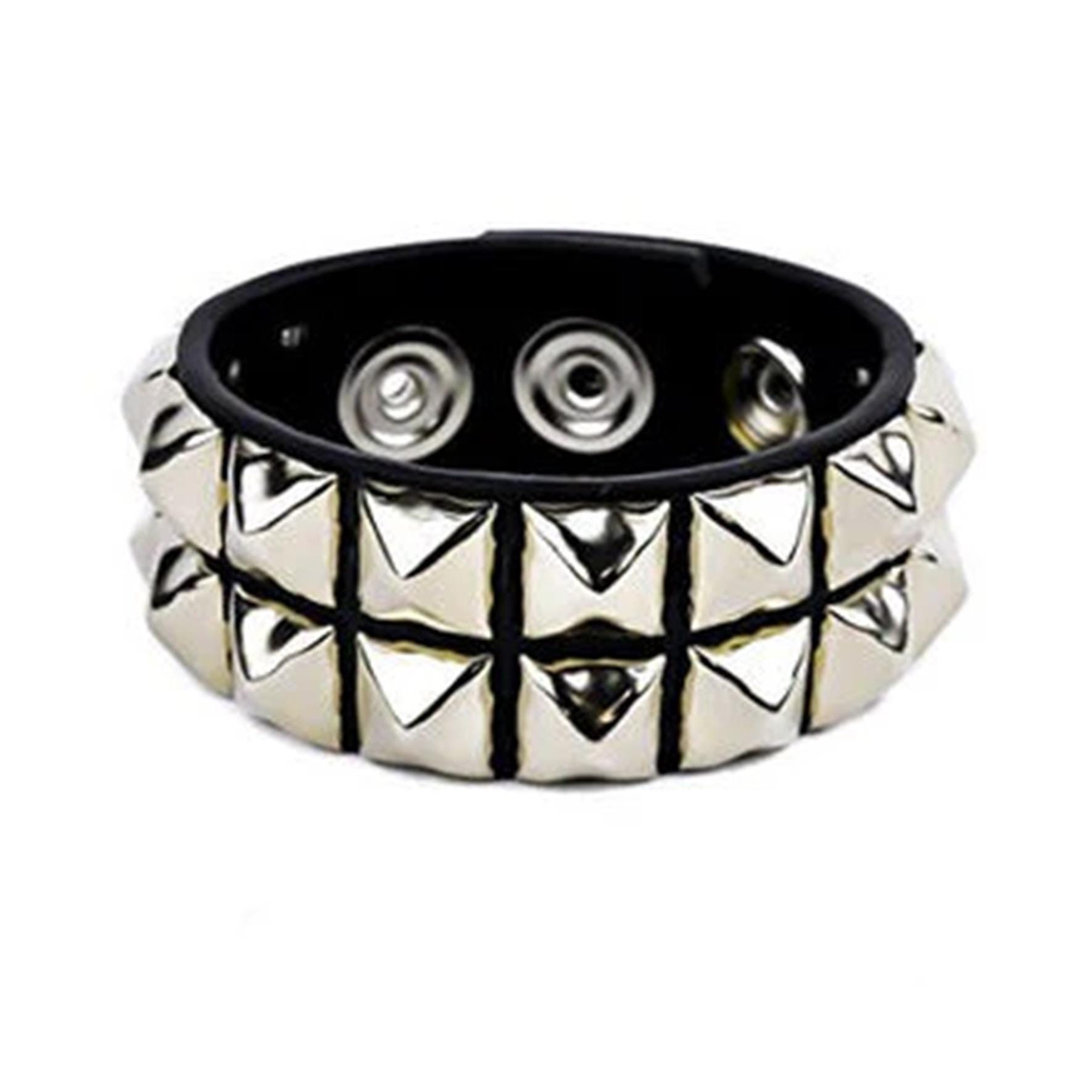Black Leather 2 Row Pyramid Stud Wristband Bracelet Goth Punk Emo Grunge - Etsy