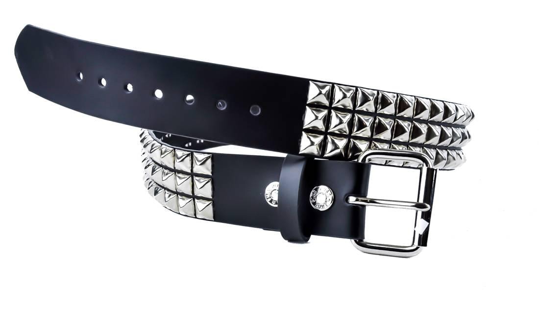 3 Row Silver Pyramid Stud Belt Leather Studded Belt Punk Goth ...