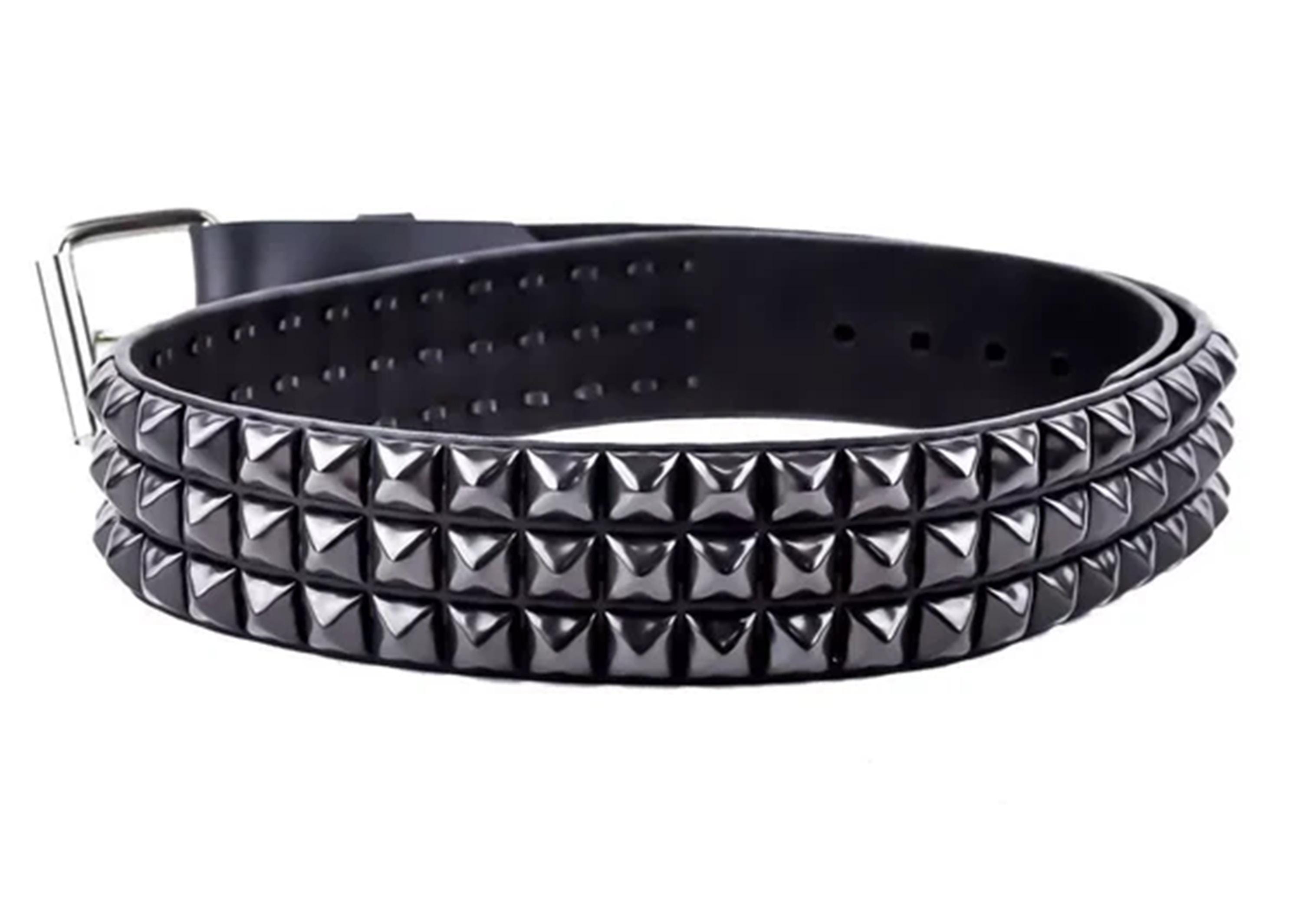 3 Row Pyramid Stud Black Leather Belt Punk Rock Gothic Emo Grunge ...