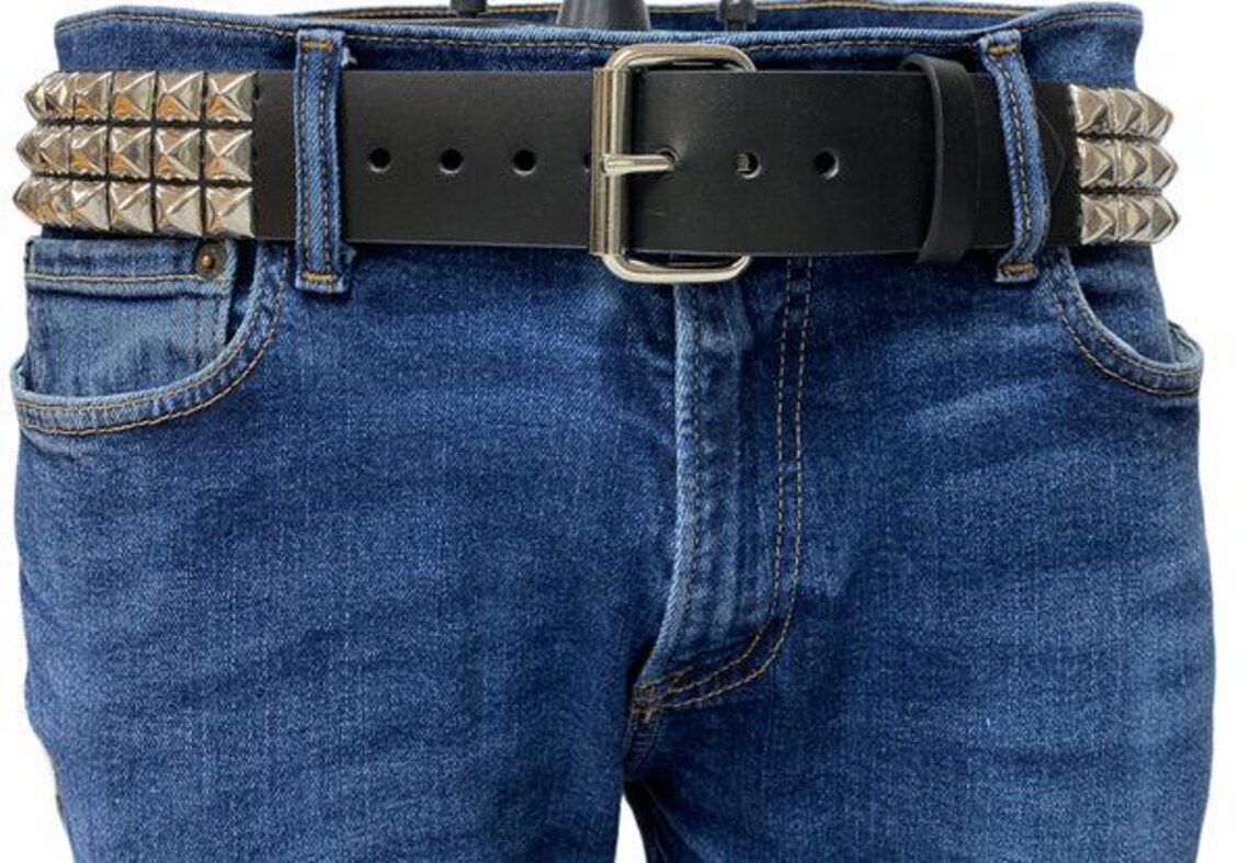 3 Row Silver Pyramid Stud Belt Leather Studded Belt Punk Goth ...