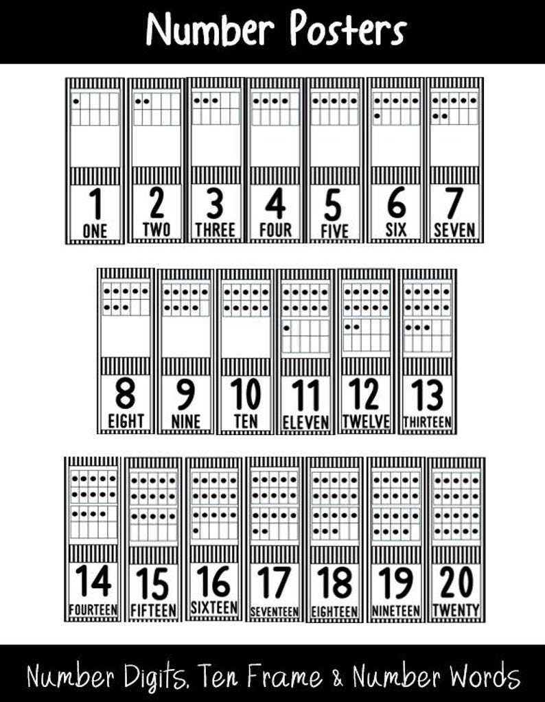 Classroom Black and White Numbers 1-20 Posters - Etsy