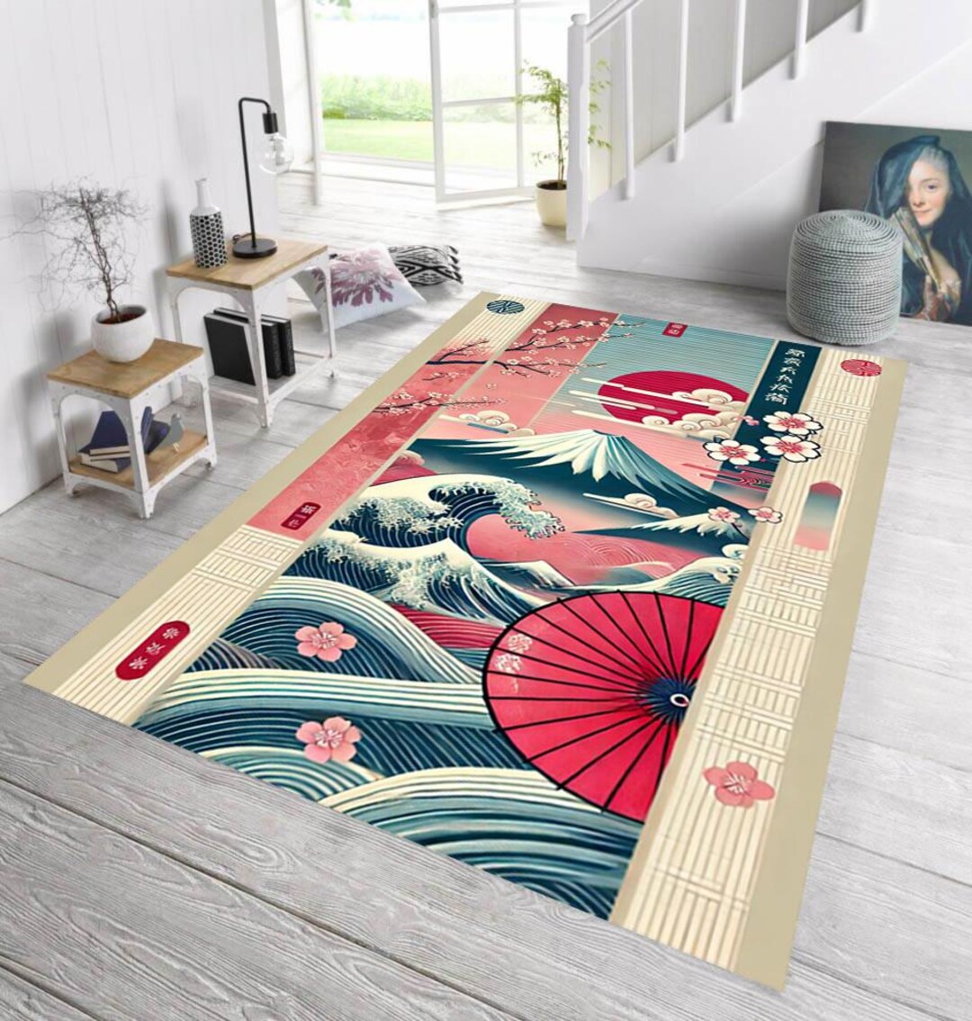 Japanese Motifs,japanese Style Drawings Rug,japanese Rug,far East Rug ...