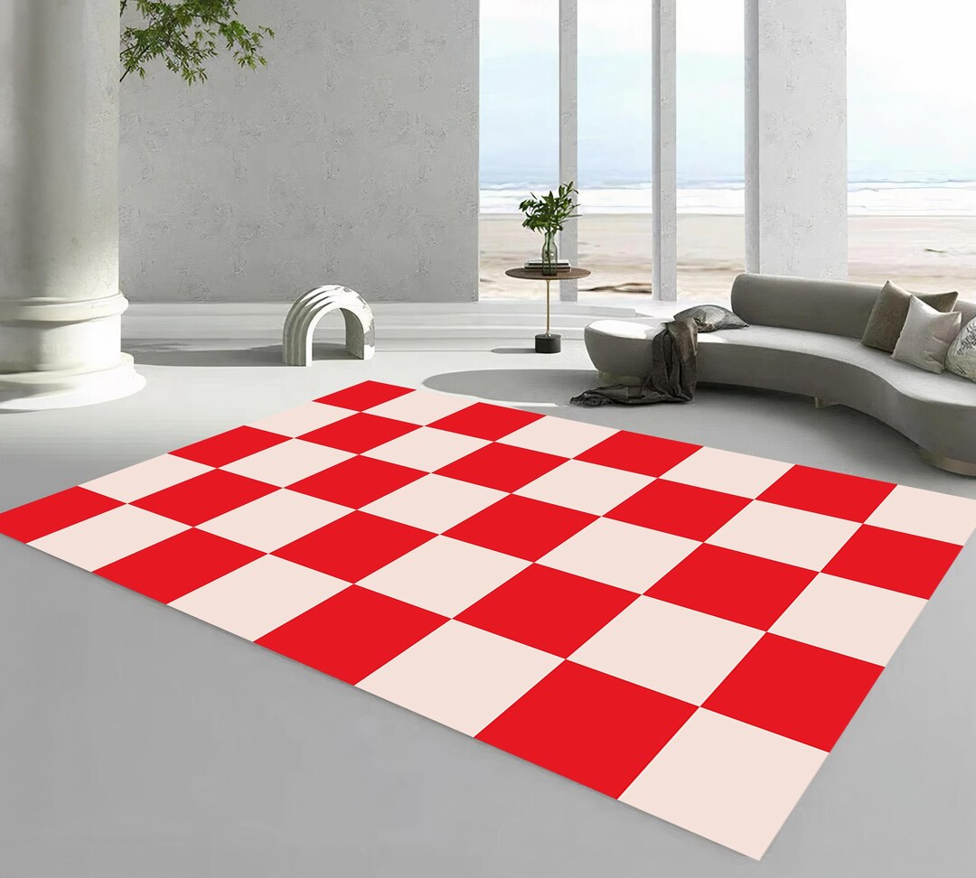 Checkerboard Pattern Rug,modern Home Decor,trendy Pattern Rug,red Rug ...