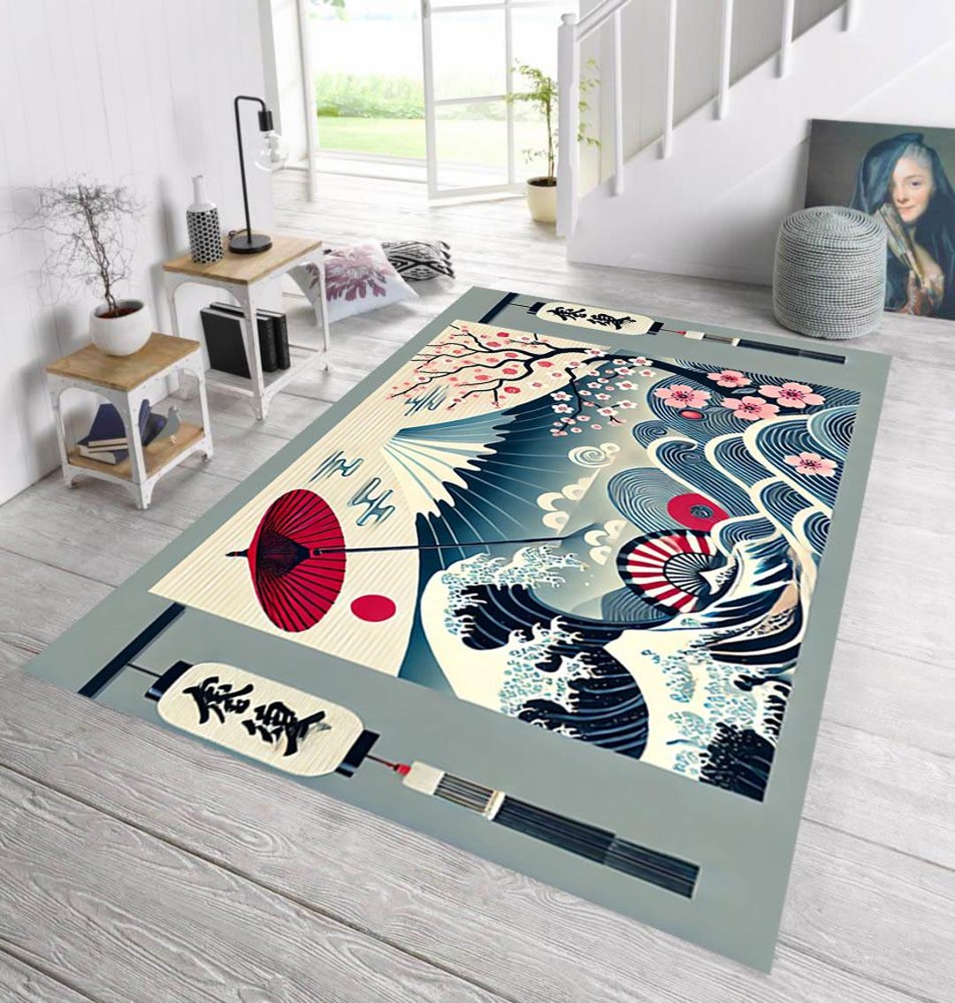 Japanese Style Drawings Rug,japanese Rug,japanese Motifs,far East Rug ...
