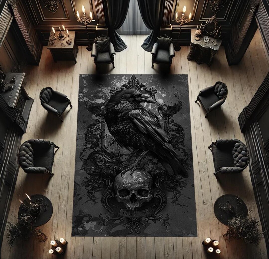 Raven Skull Gothic Rug: Dark Art Horror Theme - Etsy