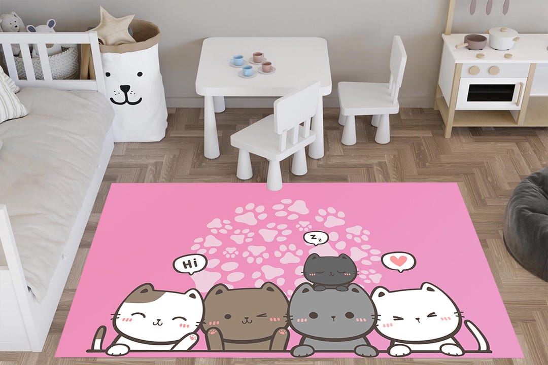 Cat Rug,cat Decor,cute Cats Rug,pink Rug,decorative Rug,kindergarten ...