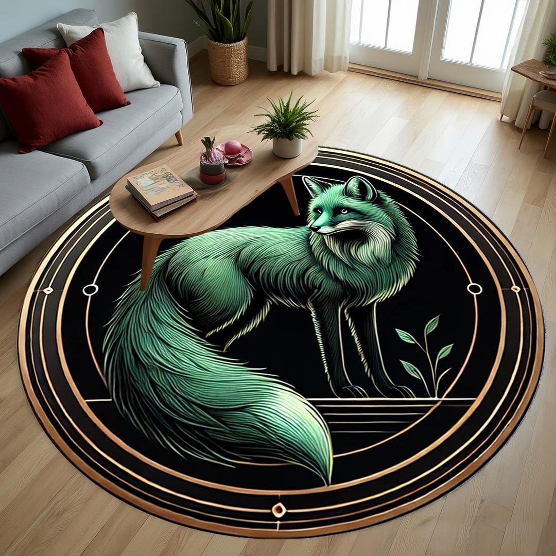 Fox Rug,round Rug,animal Decor,luxury Home Decor,fox Carpet,wild Life ...