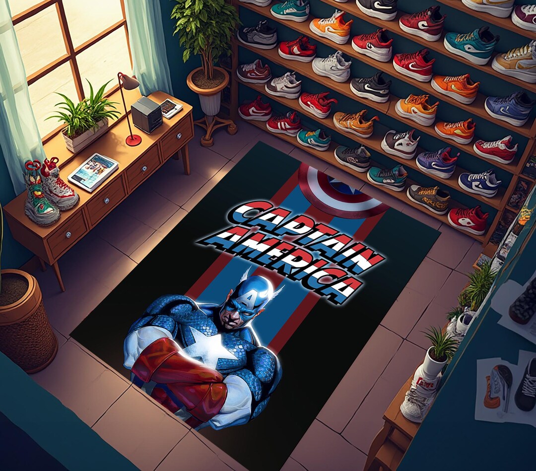 Captain America Rug: Super Hero Fan Gift, Non-slip Youth Room Decor - Etsy
