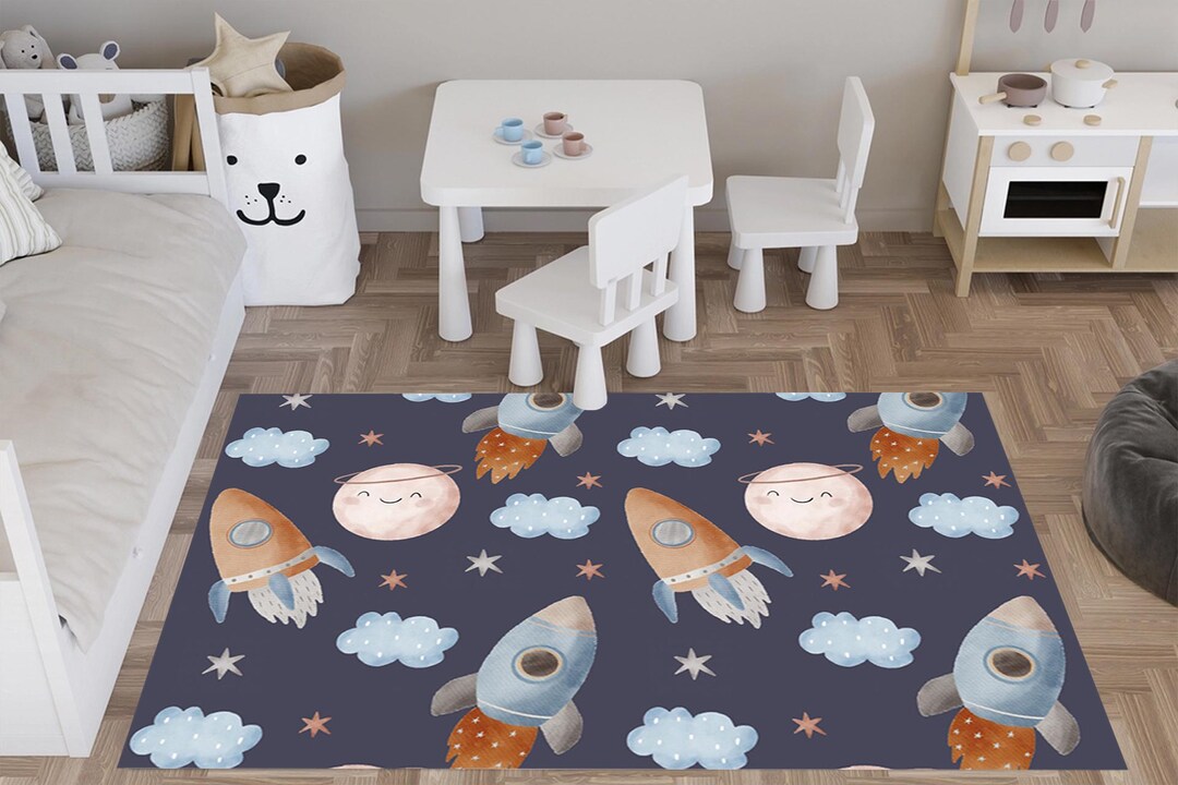 Galaxy Rocket Spaceship Rug, Kids Nursery Decor - Etsy
