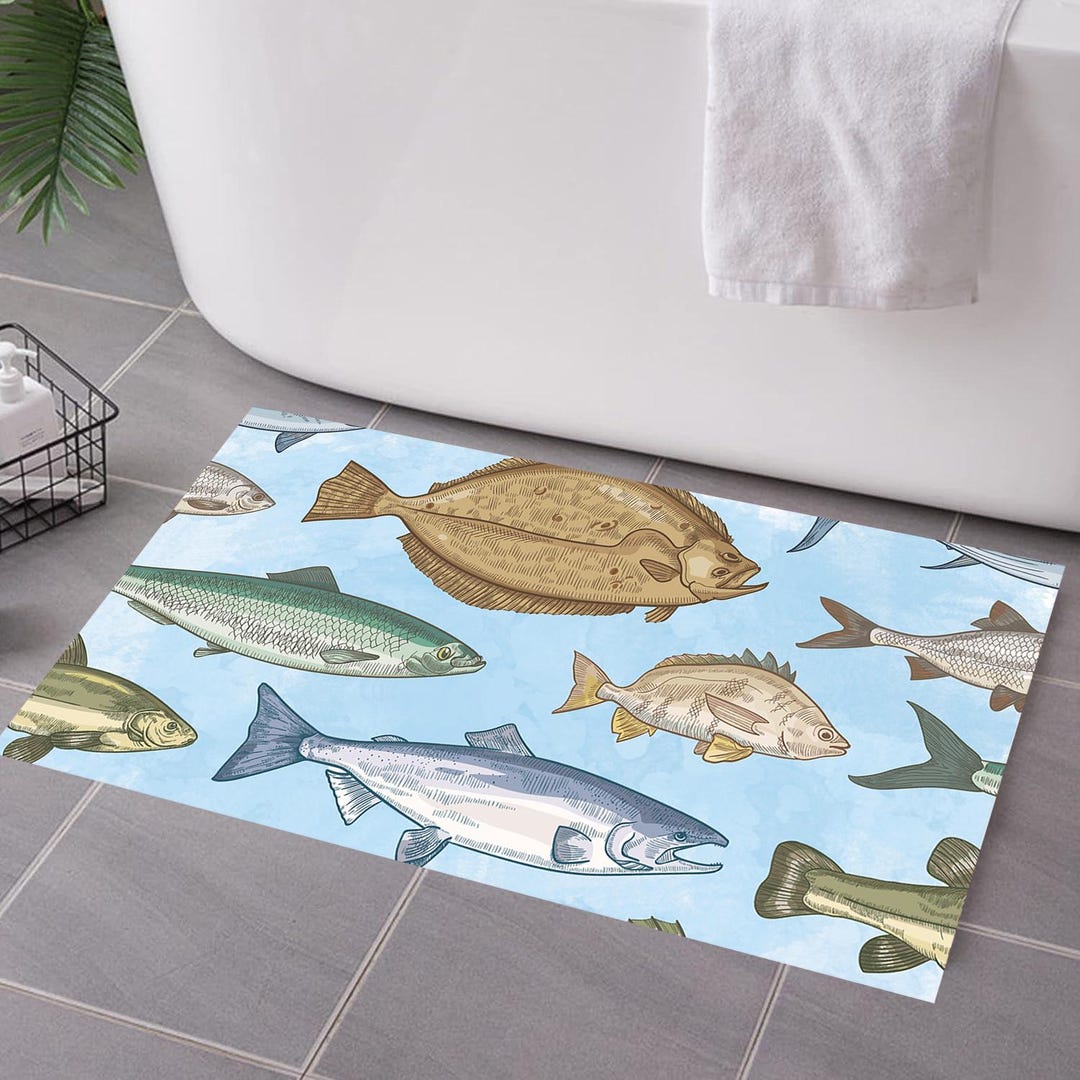 Fish Mat,fish Decor,sea Creatures Rug,bath Decor,bathroom Mat,cool ...