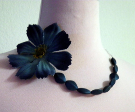 Items similar to SALE Slate Blue Necklace with Flower ... Bride or ...
