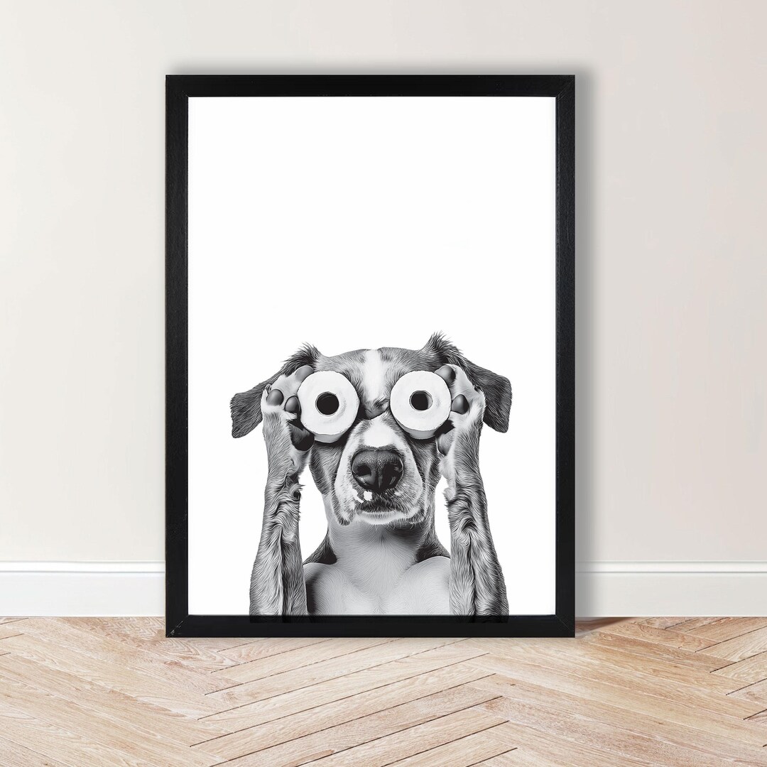 Funny Bathroom Decor Dog Peek-a-boo Humour Pet Animal Lover Digital ...