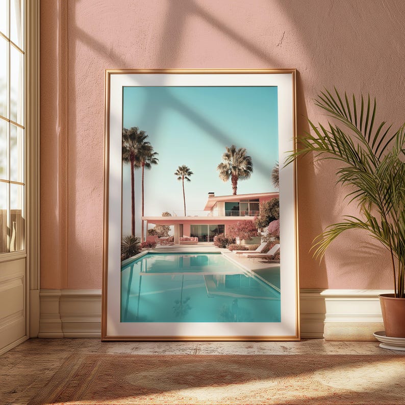 Mid-century Modern 1950s Palm Springs House Print | Poolside Print | Retro Wall Art | Vintage ...