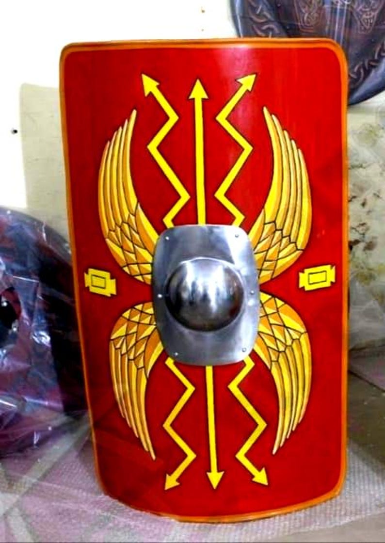 Hand-painted Roman Scutum Shield: Steel & Brass Legionary Battle ...