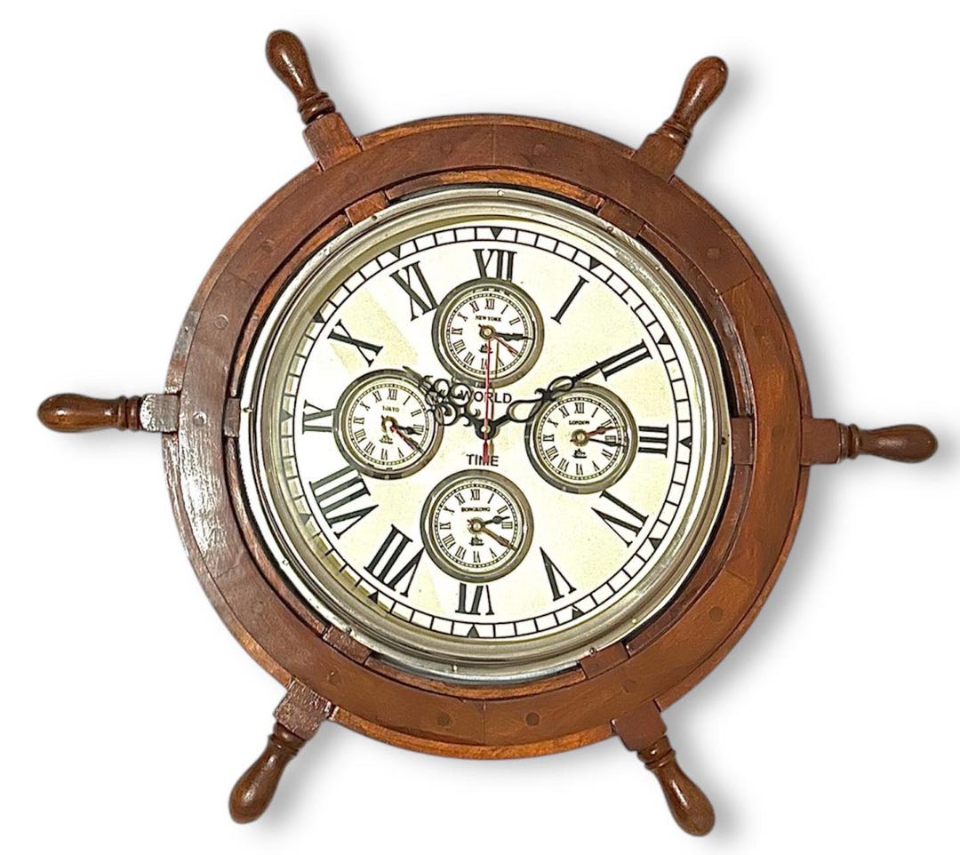 World Time Wall Clock /wheel Wooden World Time Piece /multi-time Zone ...