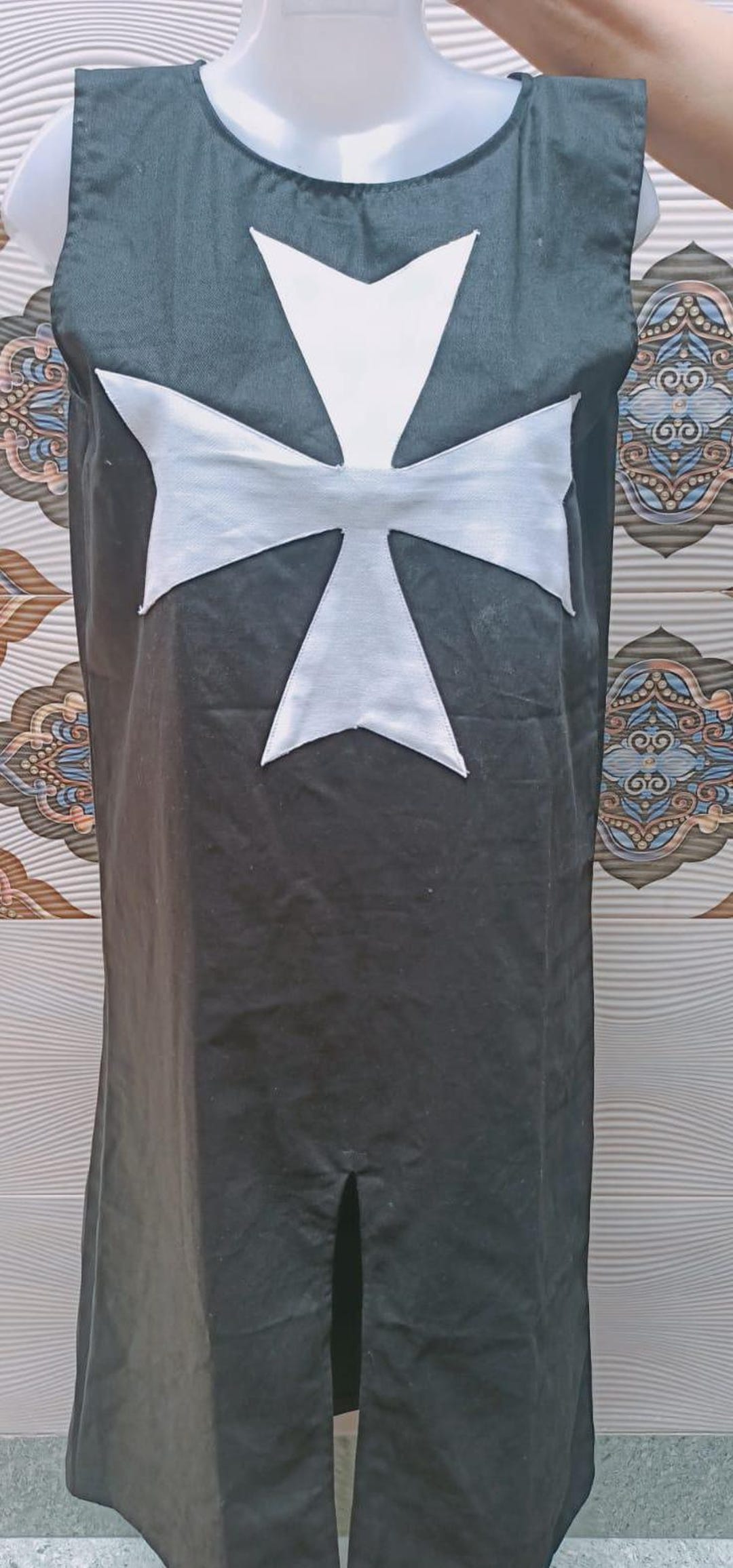 Hospitaller Knight Tunic Medieval Hand-made Black Tunic With White ...