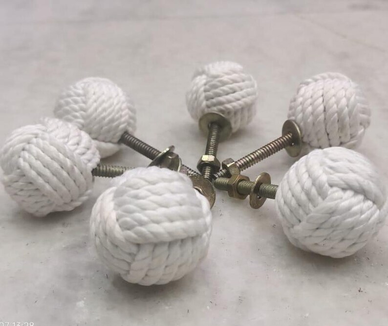 Set of Lots Jute Rope Pull & Drag Handle Knobs/ 10 Pieces of White Jute ...