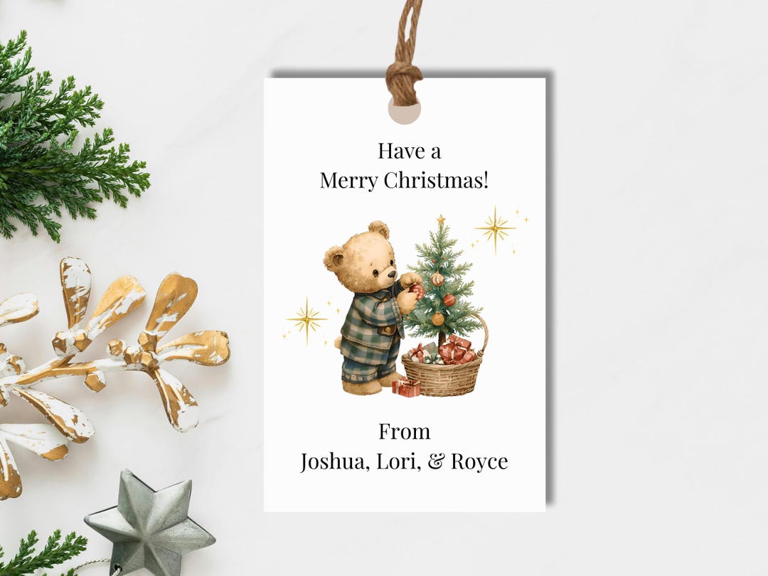 Teddy Bear Christmas Gift Tags, Personalized Merry Christmas Present ...