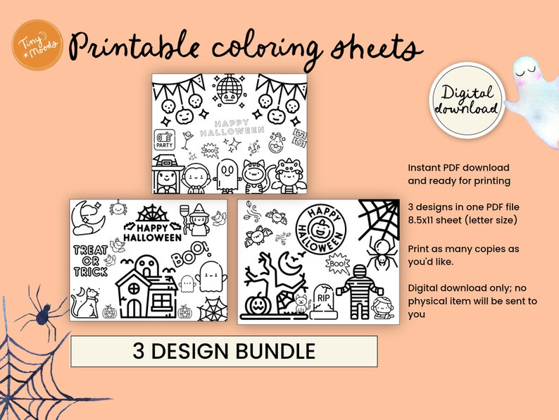 Printable Halloween Coloring Page, Party Placemat, Coloring Sheet, Kids ...