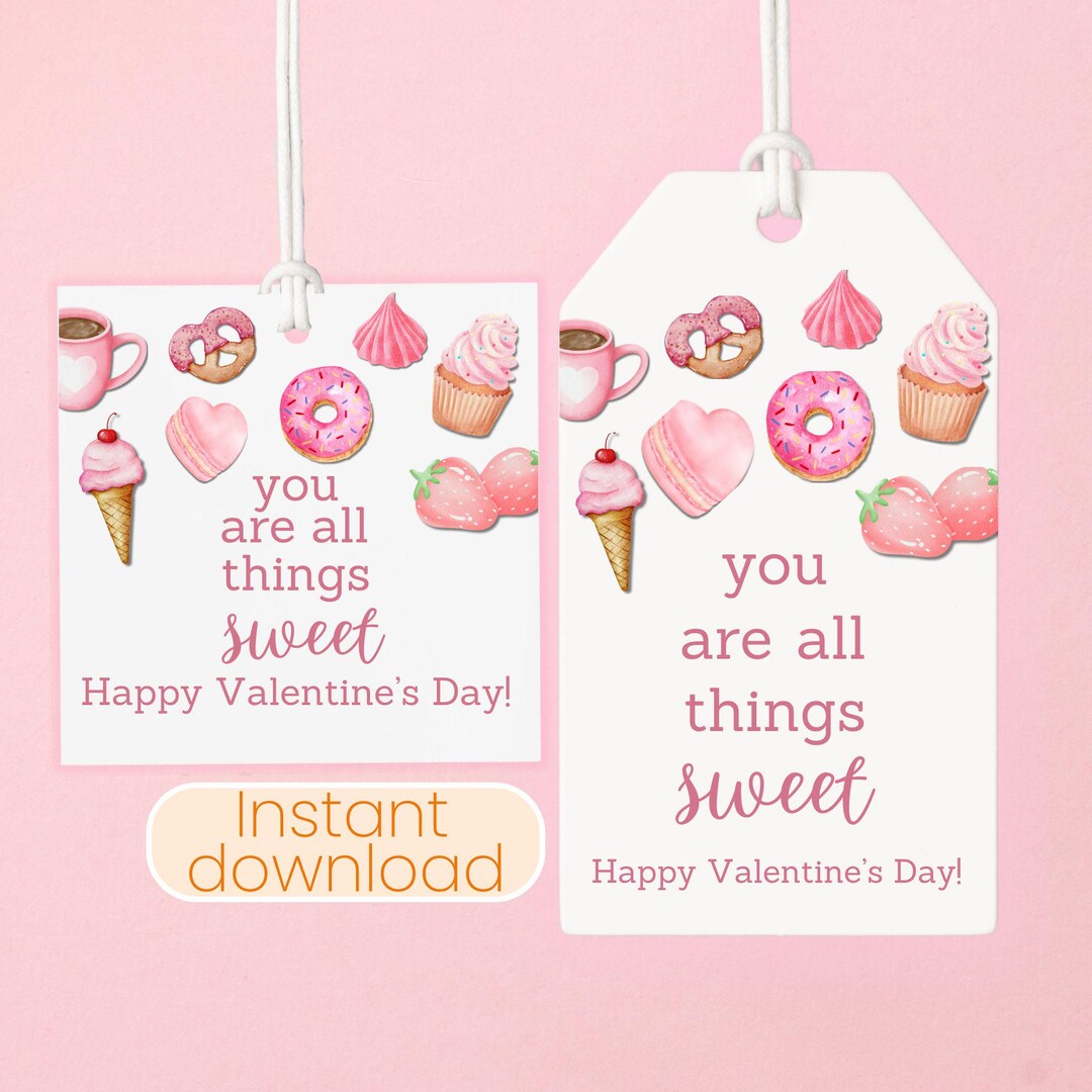 Dessert Valentine's Day Favor Tags, Baker's Treats Gift Tag, Pink ...