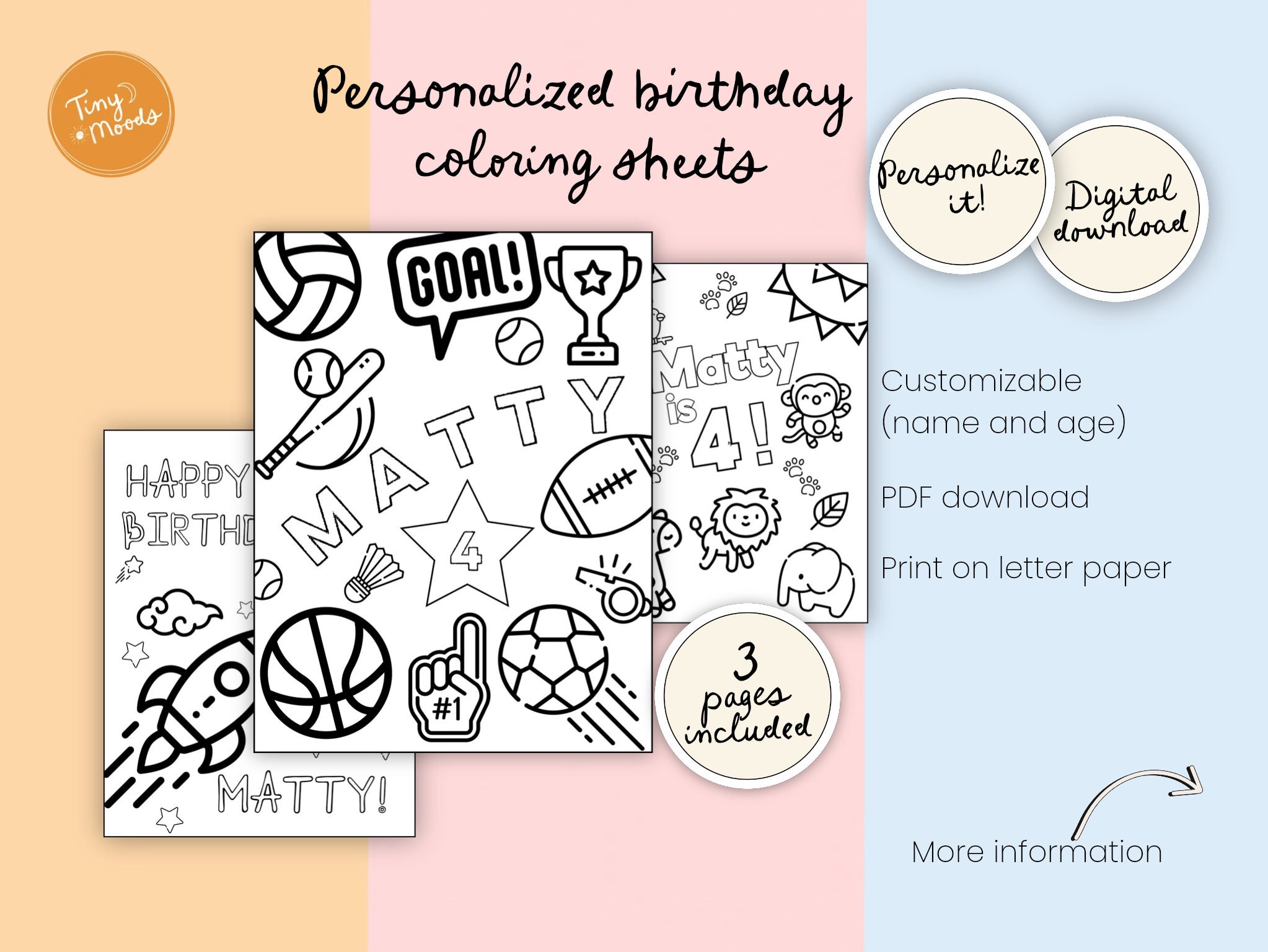 Personalized Name Coloring Sheet, Printable Birthday Coloring Page ...
