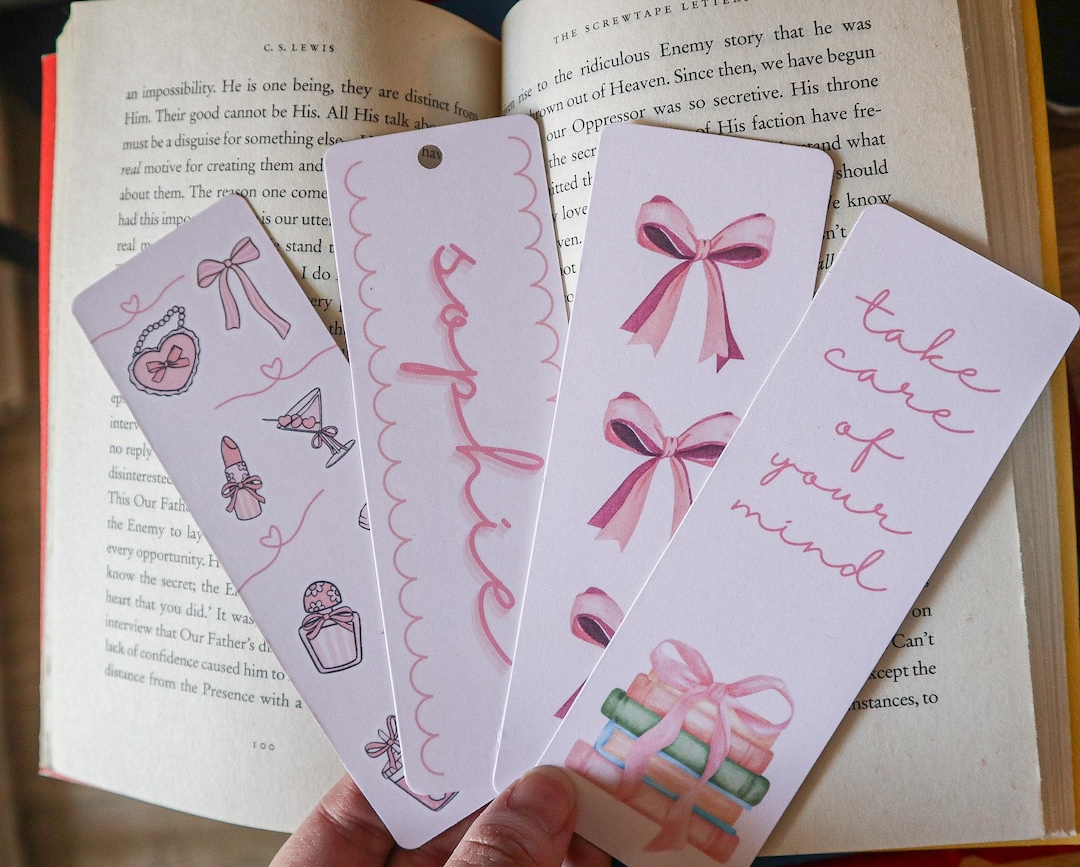 Cute Bookmarks Set of 4, Pink Bow Bookmarks, Ribbon Bookmarks ...